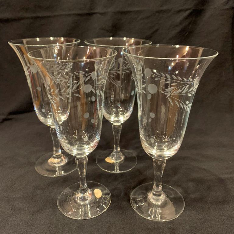 Vintage Clear Etched Glass Water Goblets Pioneer Willow Moon Set of 4 ...