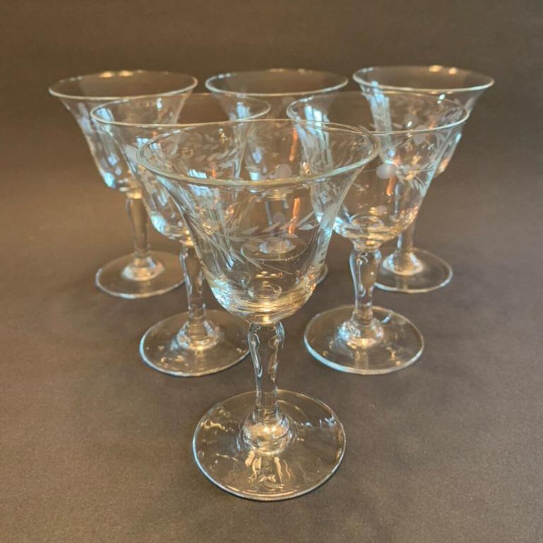 Vintage Willow Moon Etched Liquor Cocktail Glasses Stemware by Pioneer ...