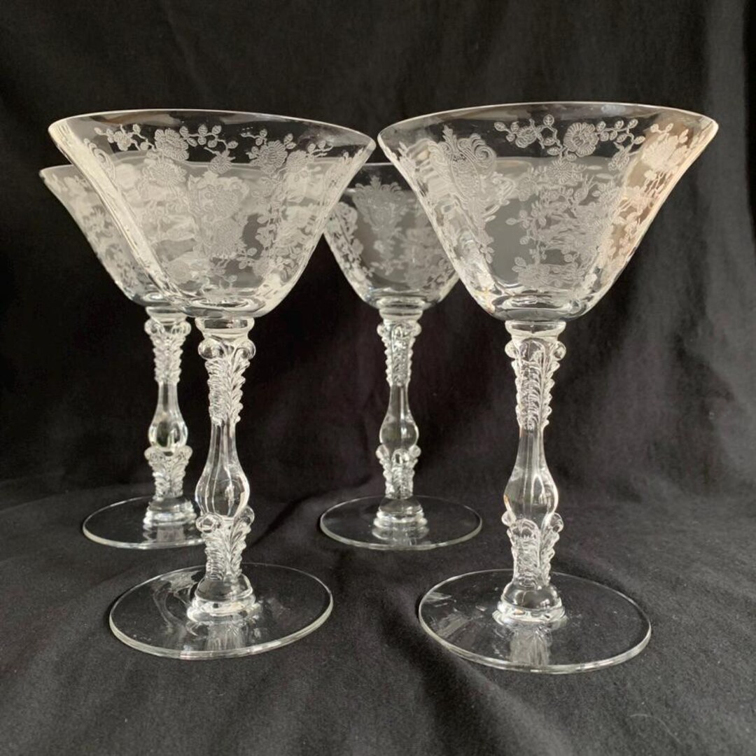 Vintage Cambridge Rose Point Clear Champagne/tall Sherbet Glasses, 6 3/ ...