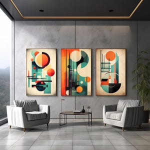 Retro Revival - Mid-century Modern Geometric Art Print, Vibrant Colors ...