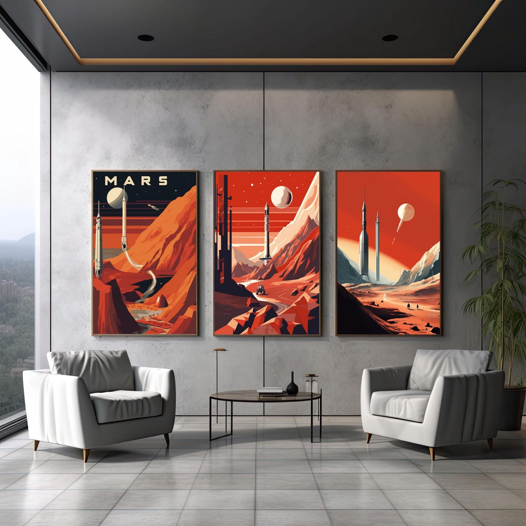 Mars Landscape Print, Retro-futuristic Planet Art, Outer Space Wall ...
