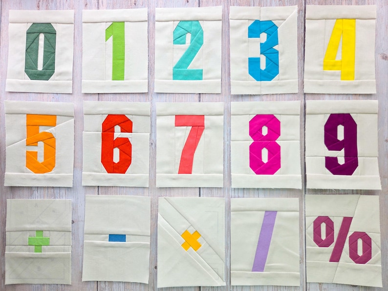 NUMBERS Foundation Paper Piecing PDF Pattern | Numbers 0-9 and Symbols ...