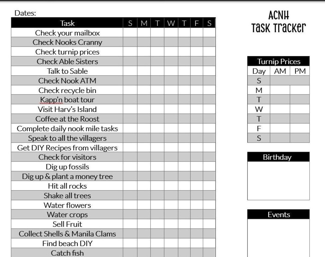 ACNH Task Tracker and Unlocks HHP DLC - Etsy