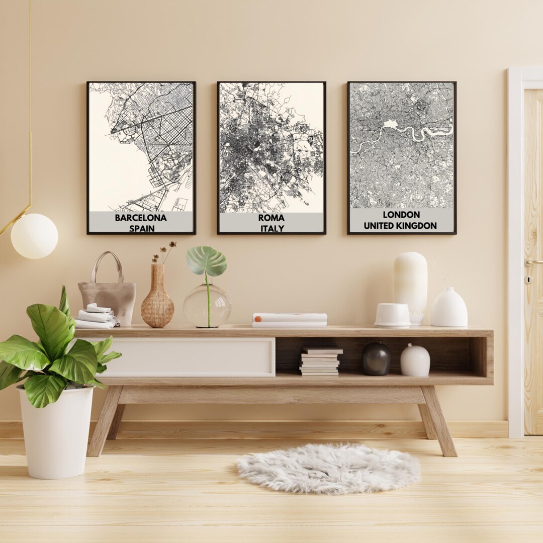 Set of 3 City Map, Digital Download, City Map Download, Printable Art ...