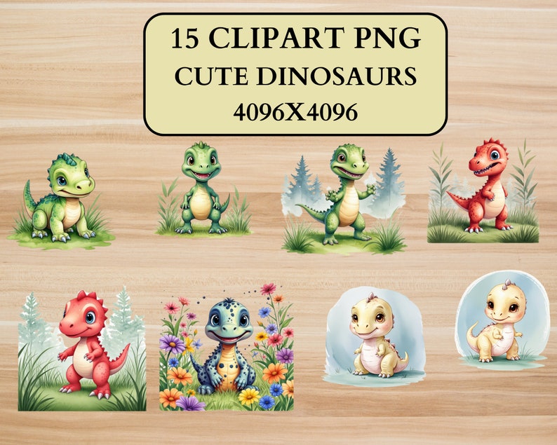Watercolor Dinosaur Clipart Bundle, Cute Dino Clip Art, Dinosaur ...