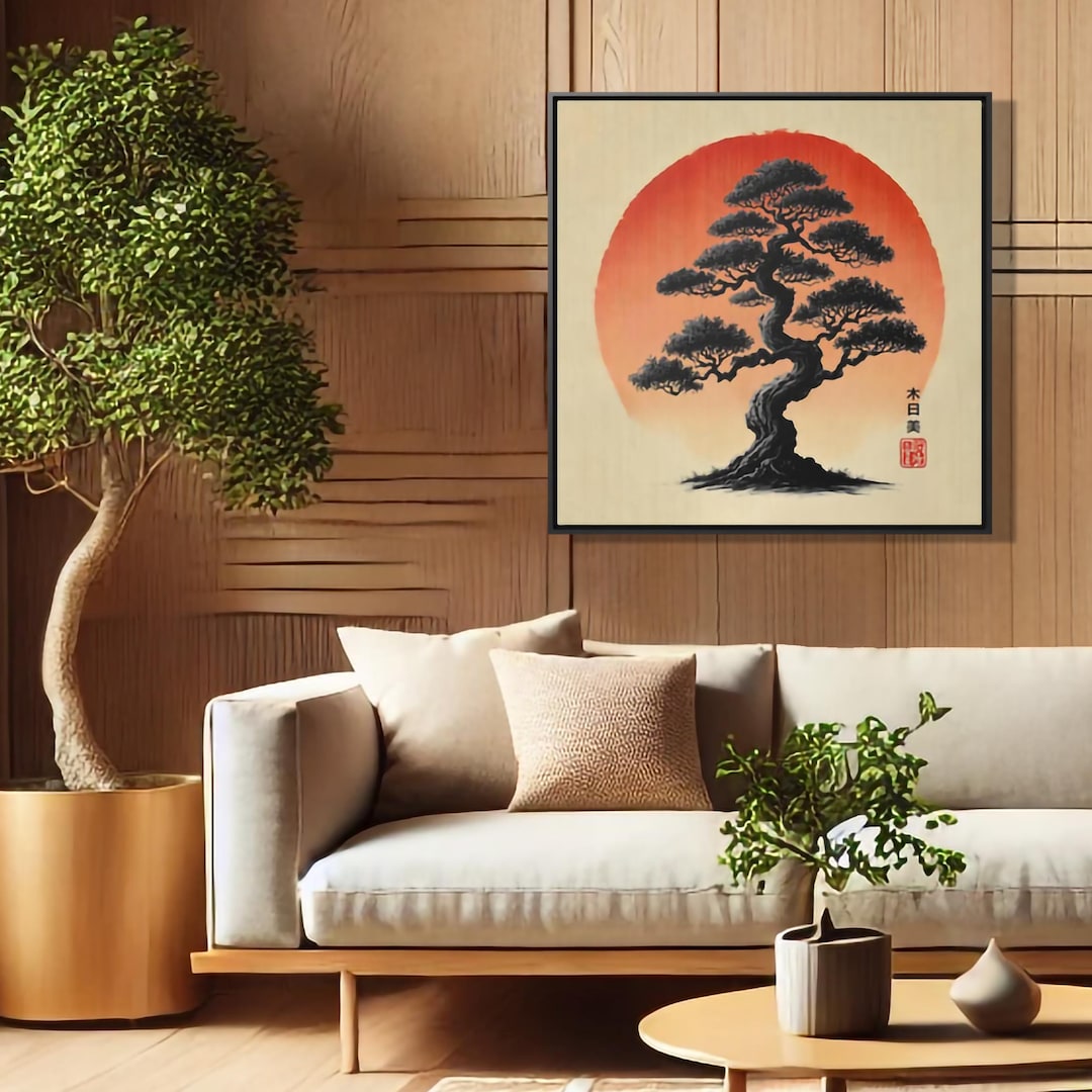 Japanese Sumi-e Style Bonsai Tree Canvas Wall Art, Gallery Canvas Wrap ...