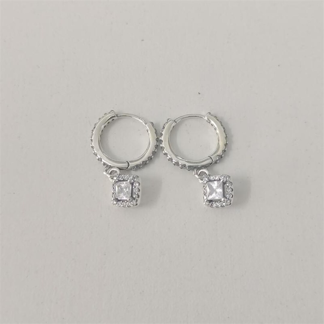Pandora Sterling Silver Square Sparkle Hoop Earrings - Etsy