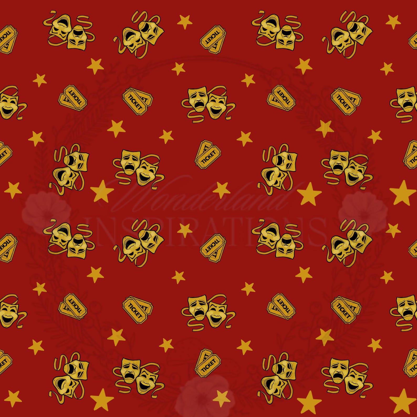 Theater Masks Seamless Pattern, Red & Gold (digital Pattern) - Etsy