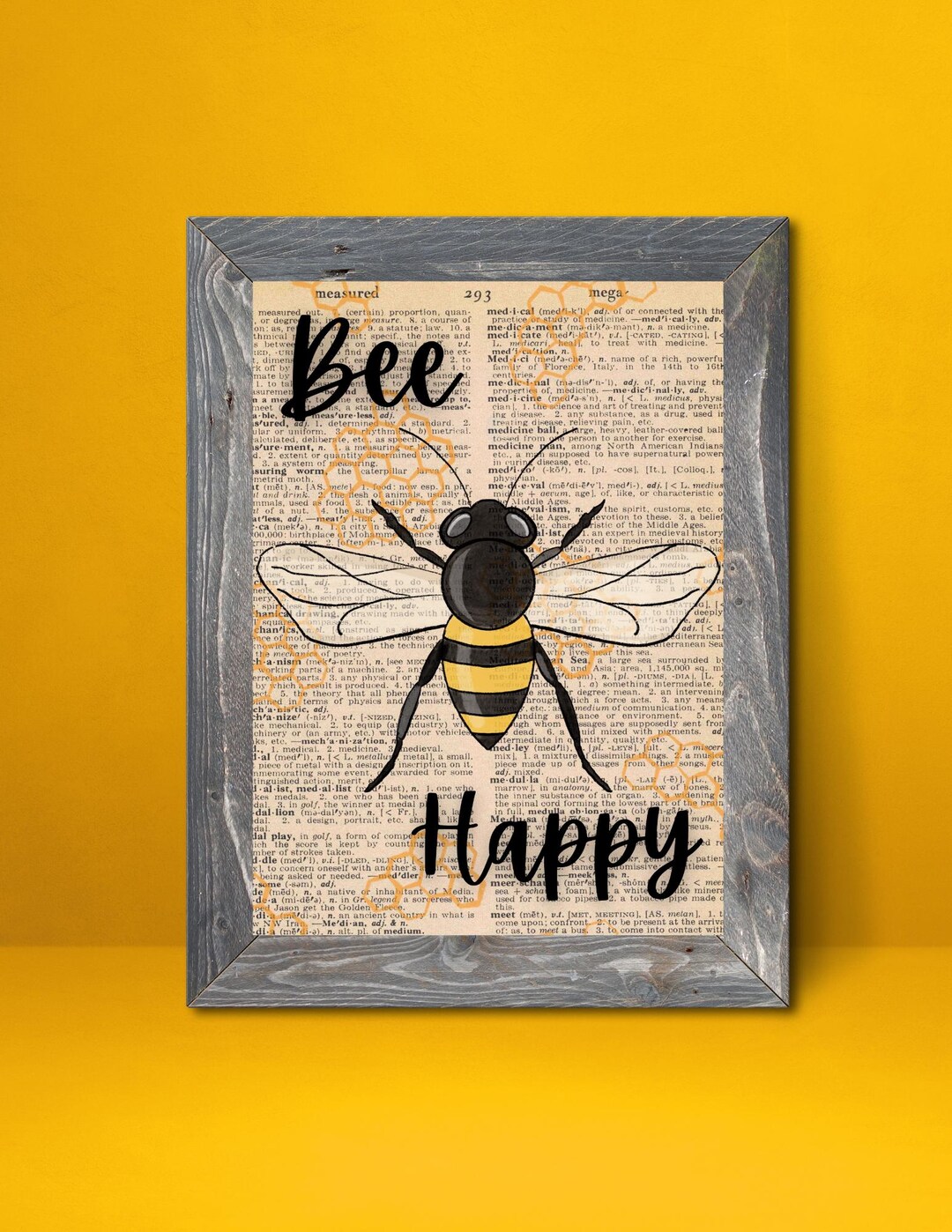Bee Happy Vintage Dictionary Art Print – Hand-drawn Honeycomb (digital ...