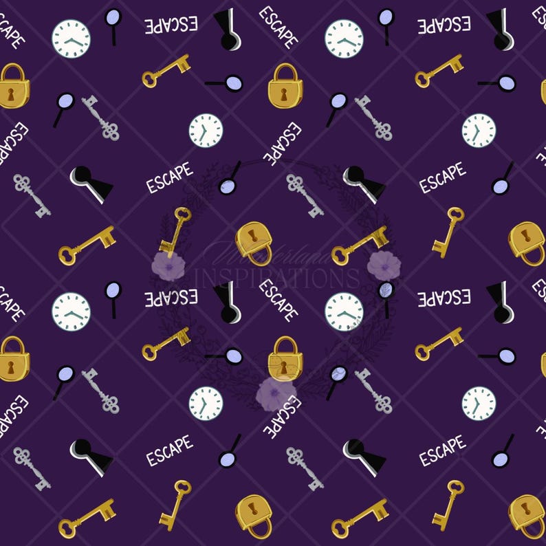 Escape Room Seamless Pattern – 10x10 Digital Design With Keys, Clocks ...