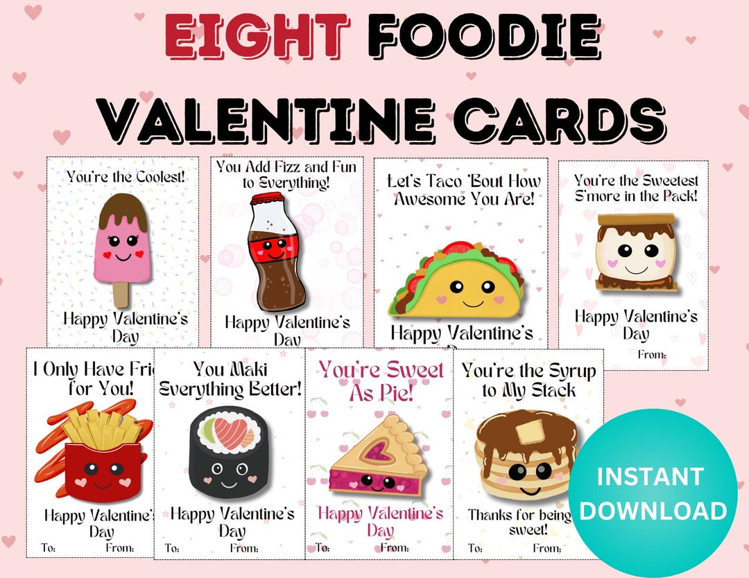 Valentine Day Cards, Printable Valentines Day Card Kids, Food ...