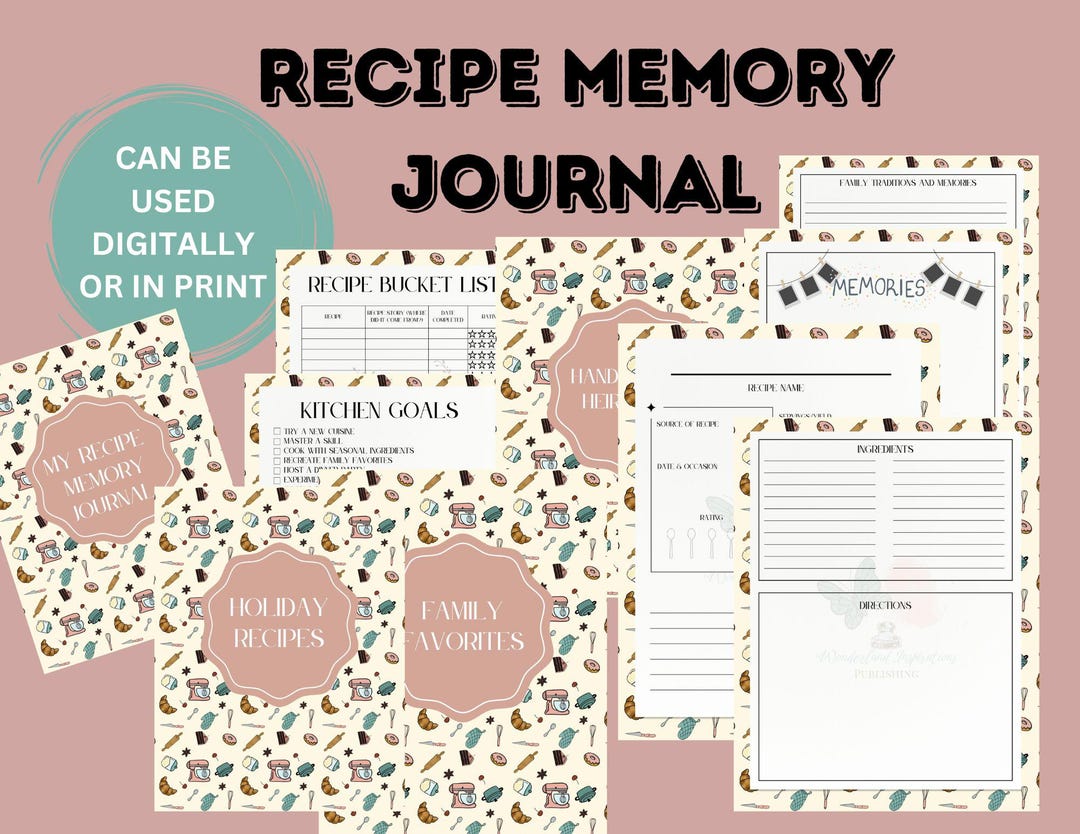 Printable Recipe Memory Journal | Family & Holiday Recipes (digital ...