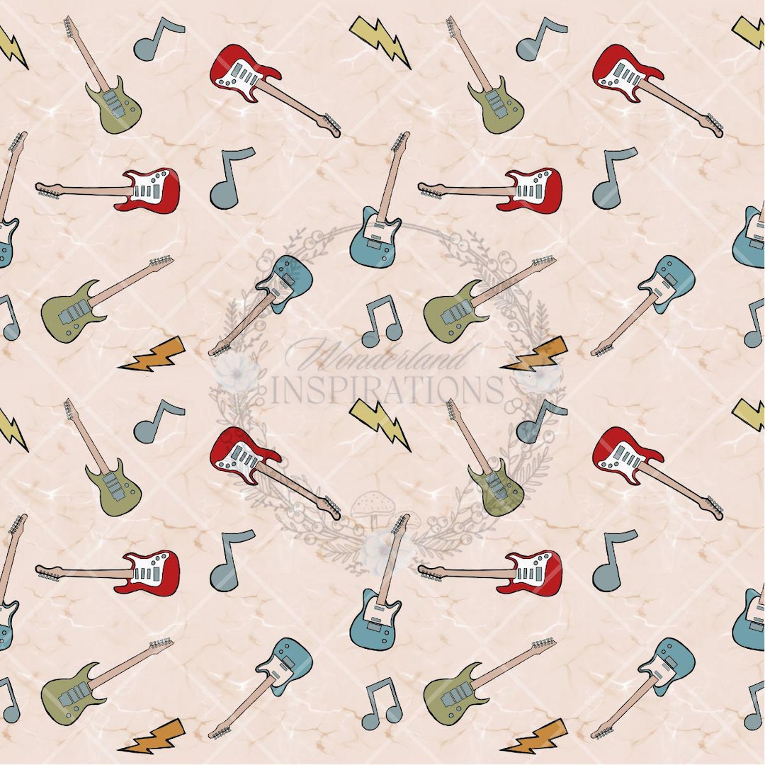 Vintage Electric Guitar Digital Seamless Pattern | 300 DPI Retro Music ...