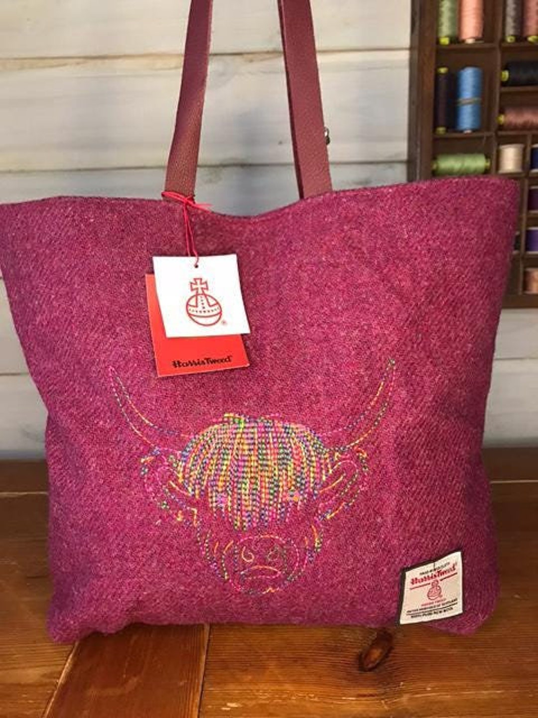 Scottish Highland Cow Harris Tweed Medium Wool and Velvet Bag - Etsy