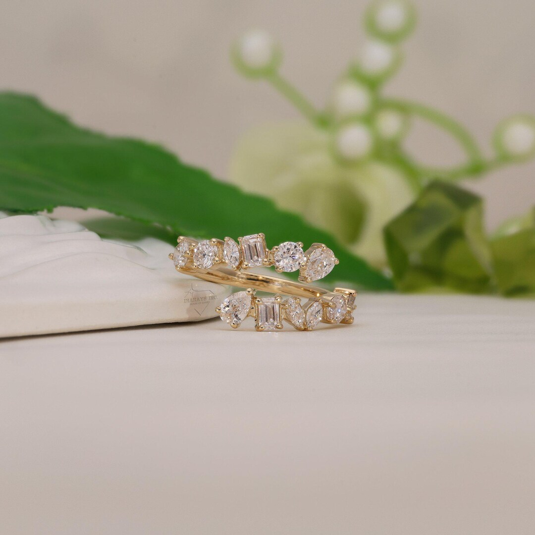 Multi Shape Diamond Half Eternity Ring, 14k Yellow Gold Band - Etsy