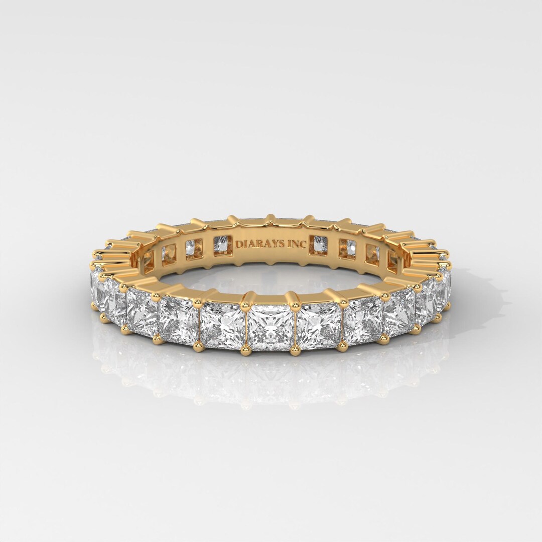 14K Gold Princess Cut Wedding Ring, Prong Set Princess Eternity Ring ...