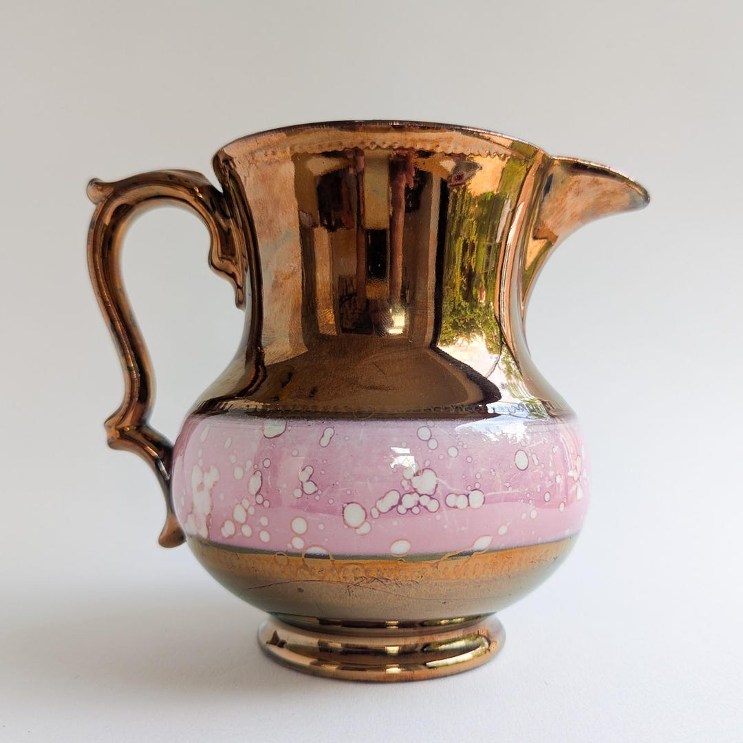 Antique English Lustreware Pitcher, Copper Staffordshire Jug With Pink ...