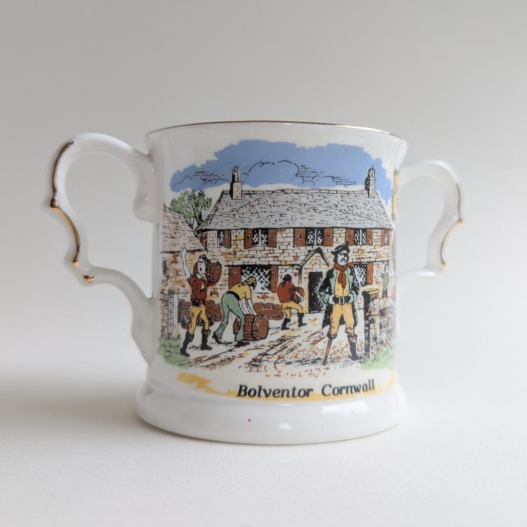Vintage Twin Handled Cornwall Souvenir Mug, Cornish Loving Cup With ...