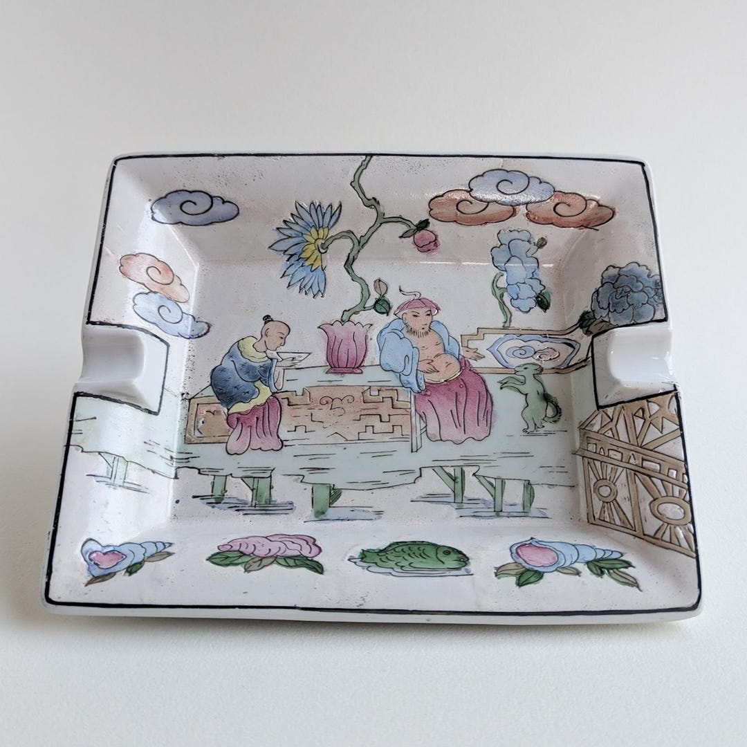 Vintage Chinese Ashtray, Rectangular Famille Rose Porcelain Dish - Etsy