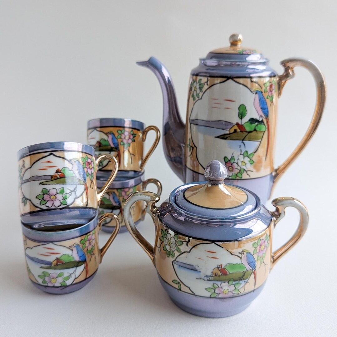 Vintage Mikori Coffee Set, Japanese Lustreware Coffee Pot, Sugar Bowl ...