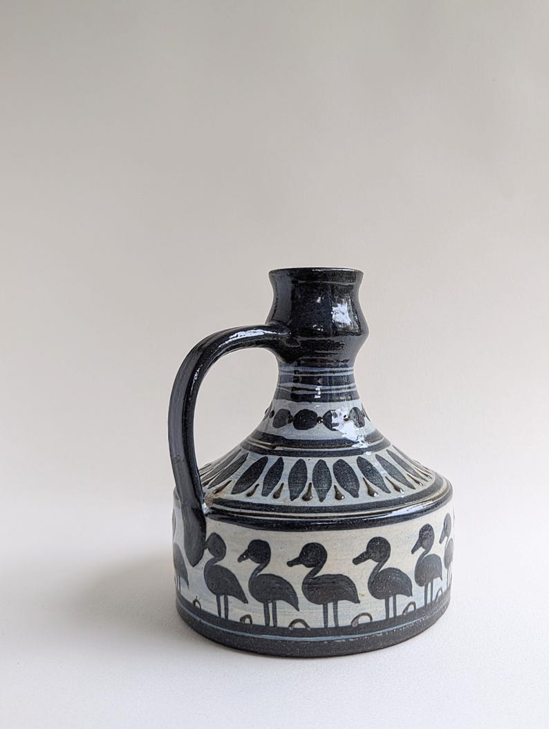 Vintage Black and White Greek Jug Vase - Etsy