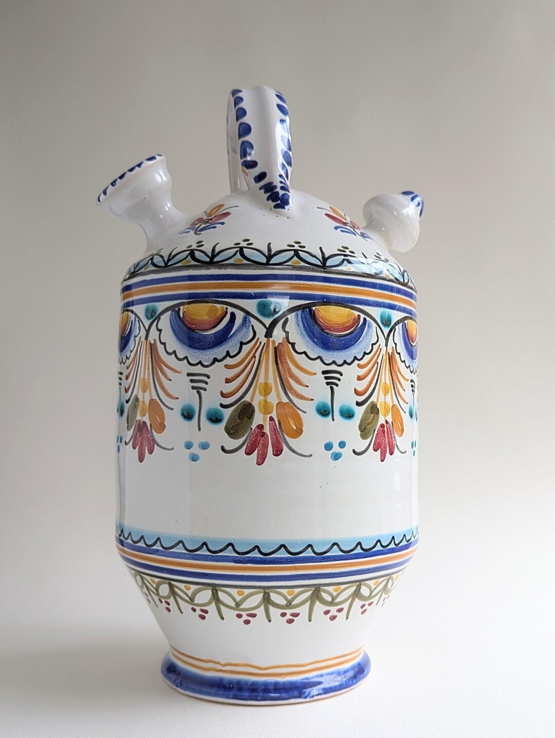 Traditional Colourful Spanish Water Jug, Double-spouted Botijo ...