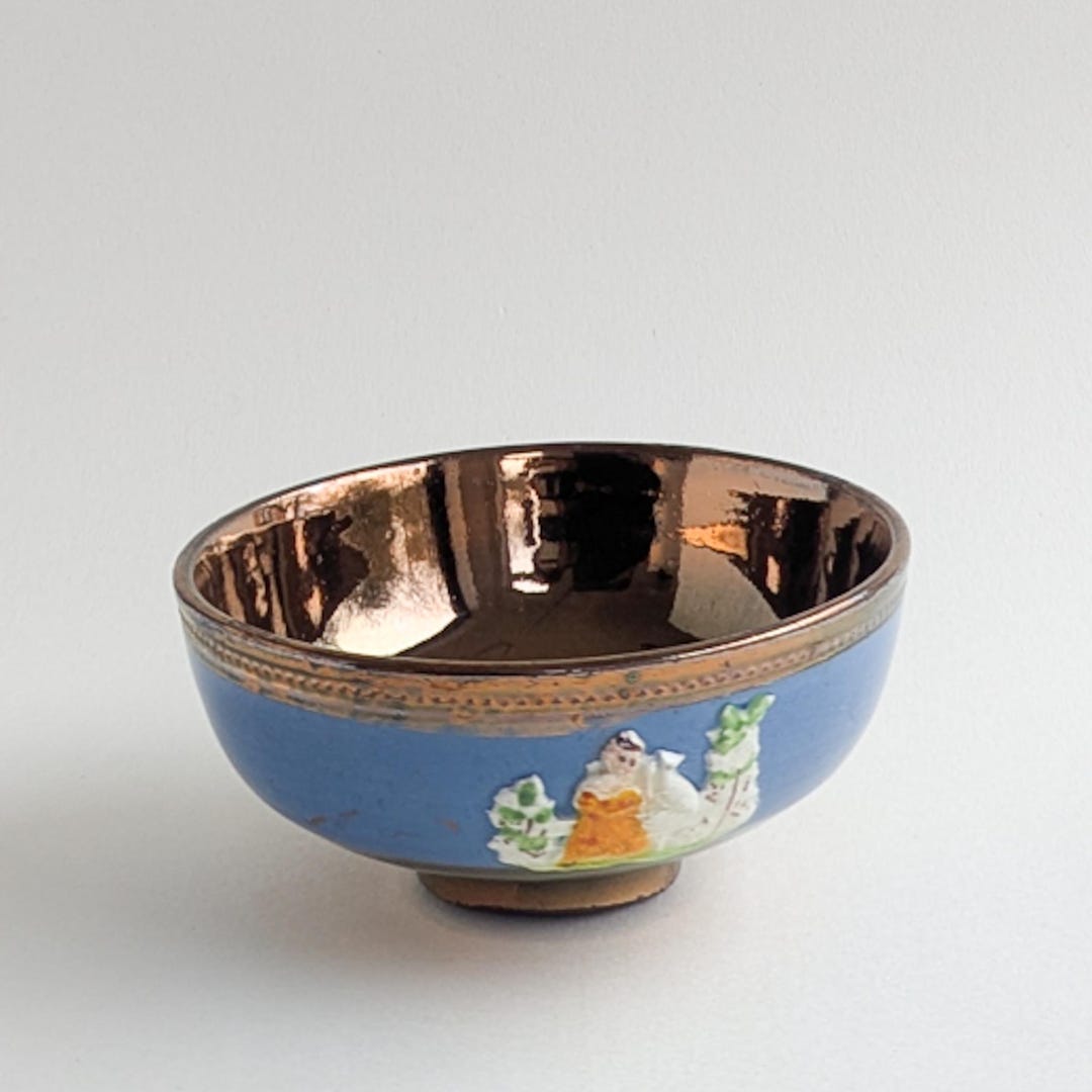 19th Century Copper Lustreware Bowl, Antique Blue Staffordshire Pottery ...