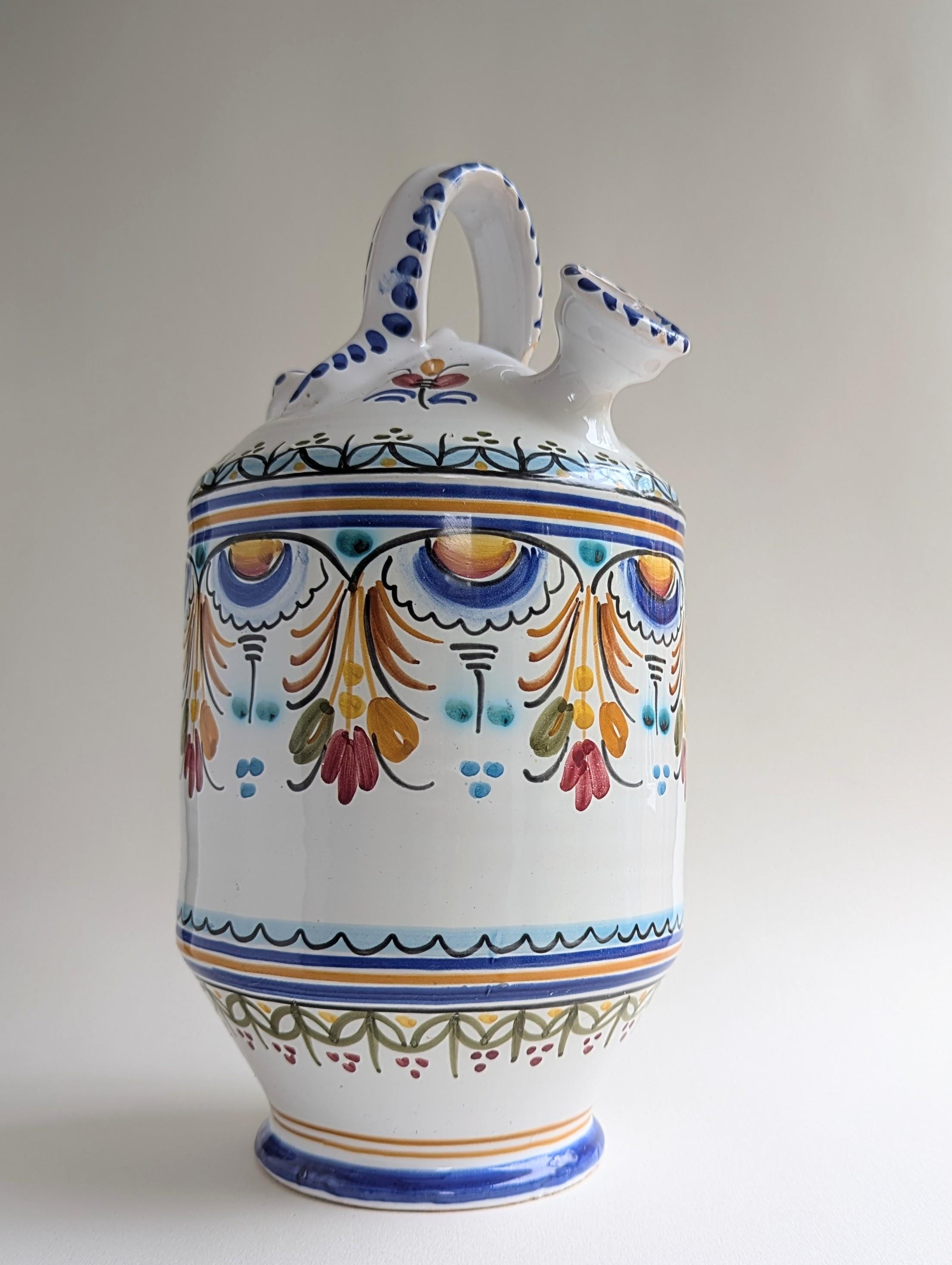 Traditional Colourful Spanish Water Jug, Double-spouted Botijo ...