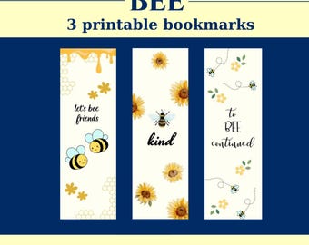 Printable Bee Bookmarks Template, Printable Bookmarks Set of 8 ...