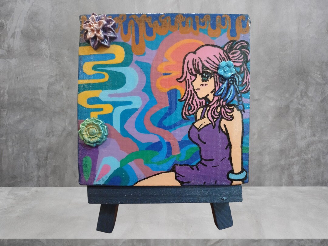Original Anime Inspired Abstract Acrylic Painting & Matching Easel ...