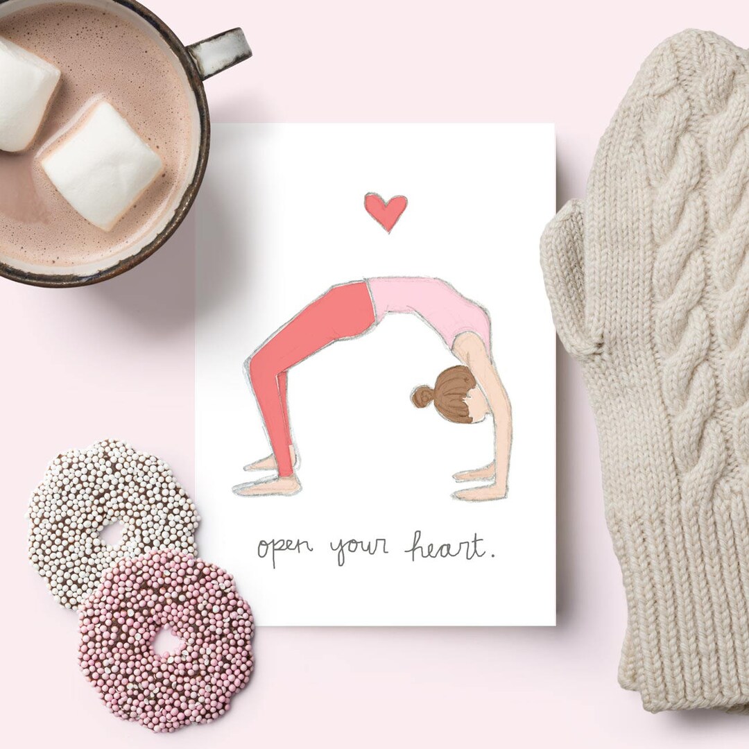 Open Your Heart Yoga Valentine's Day Card // Blank Inside // Yoga ...