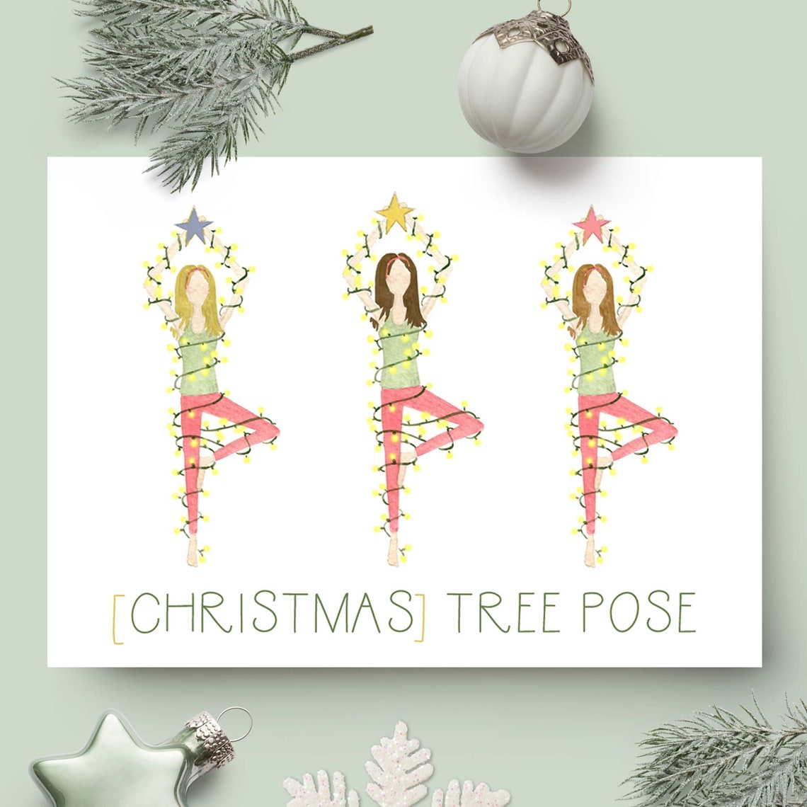 Christmas Tree Pose Yoga Holiday Card // Blank Inside // Yoga - Etsy