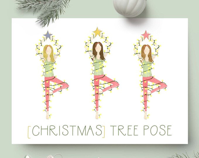 Christmas Tree Pose, Yoga Holiday Card // Blank Inside // Yoga ...