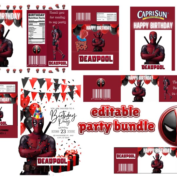 Deadpool Party Supplies - Etsy