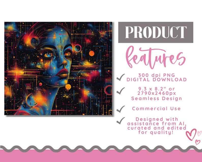 80s Retro Cyborg, Futuristic Cosmic Woman Tumbler Wrap, Scifi Neon ...