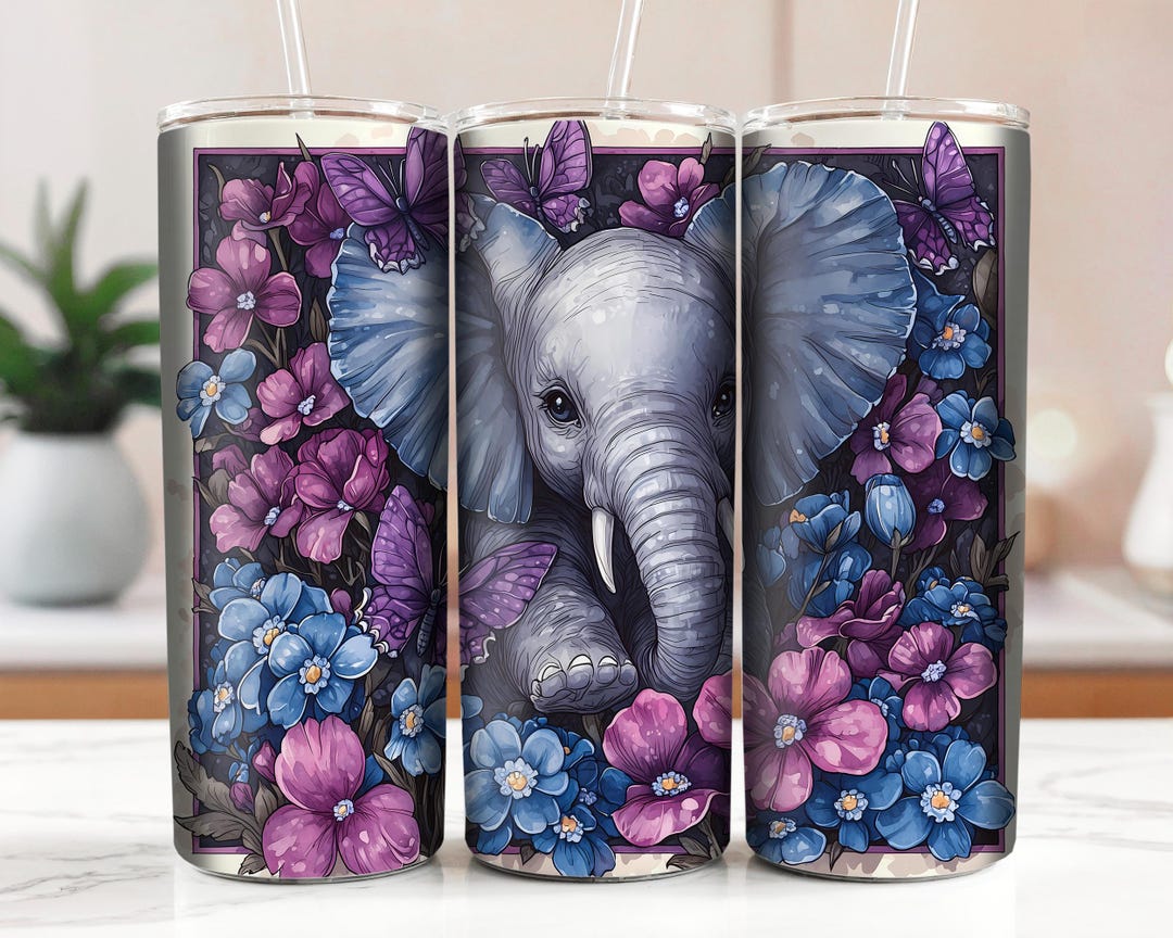 Elephant and Forget-me-nots Tumbler Wrap, Alzheimer's Awareness ...