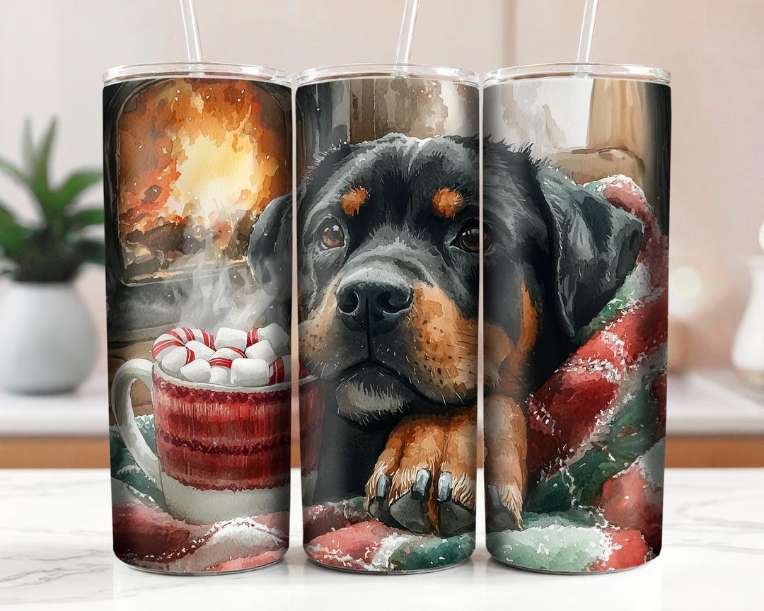 Cuddly Rottweiler Tumbler Wrap, Winter Scene Dog Lovers Art, Festive ...