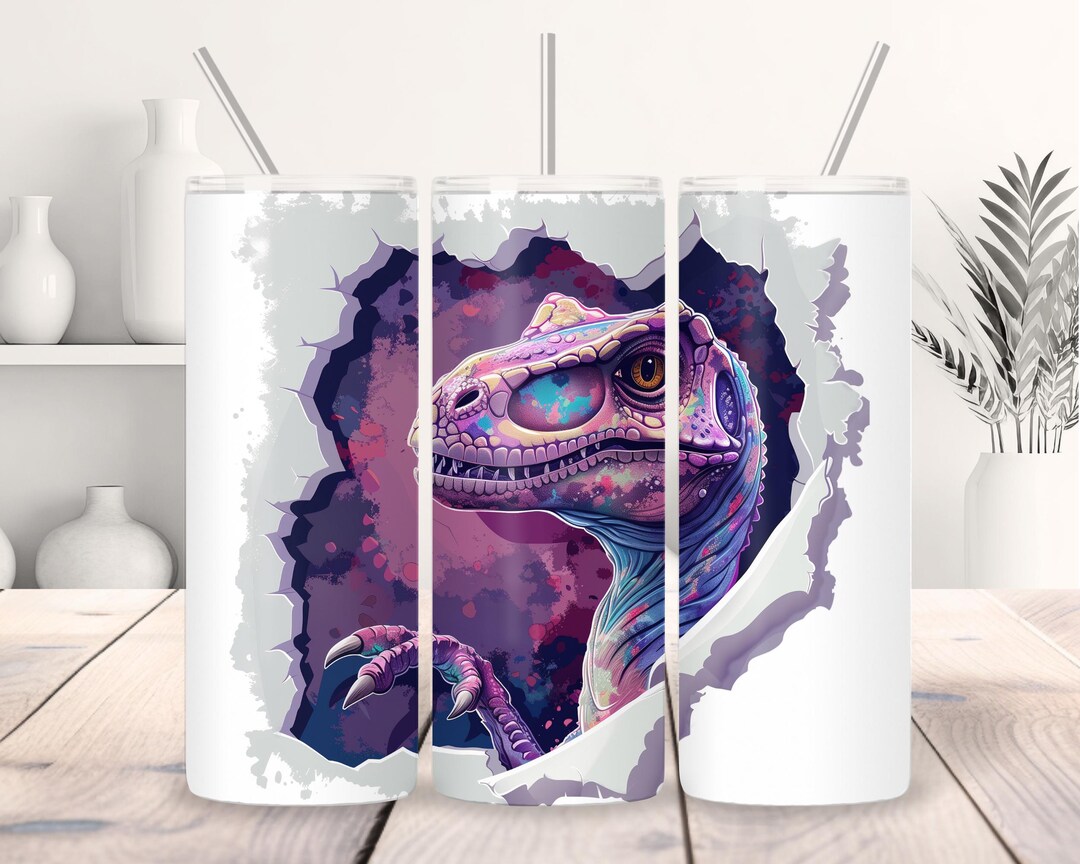 Raptor Dinosaur Tumbler Wrap, Y2k Purple Rainbow Velociraptor, Dinosaur ...