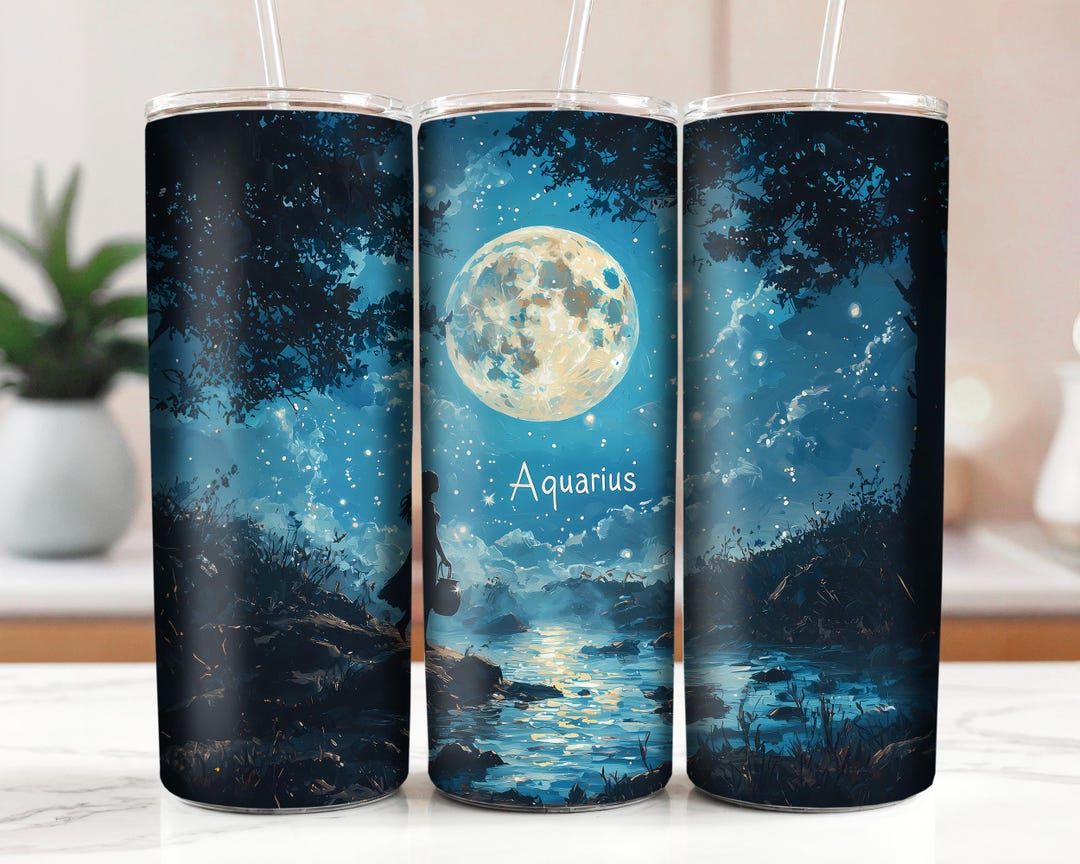 Aquarius Moonlit River 20oz Skinny Tumbler Wrap, Feminine Zodiac Design ...