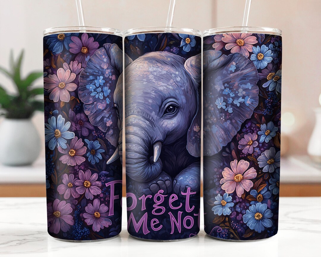 Forget Me Not Elephant Tumbler Wrap, Alzheimers Awareness Tumbler ...
