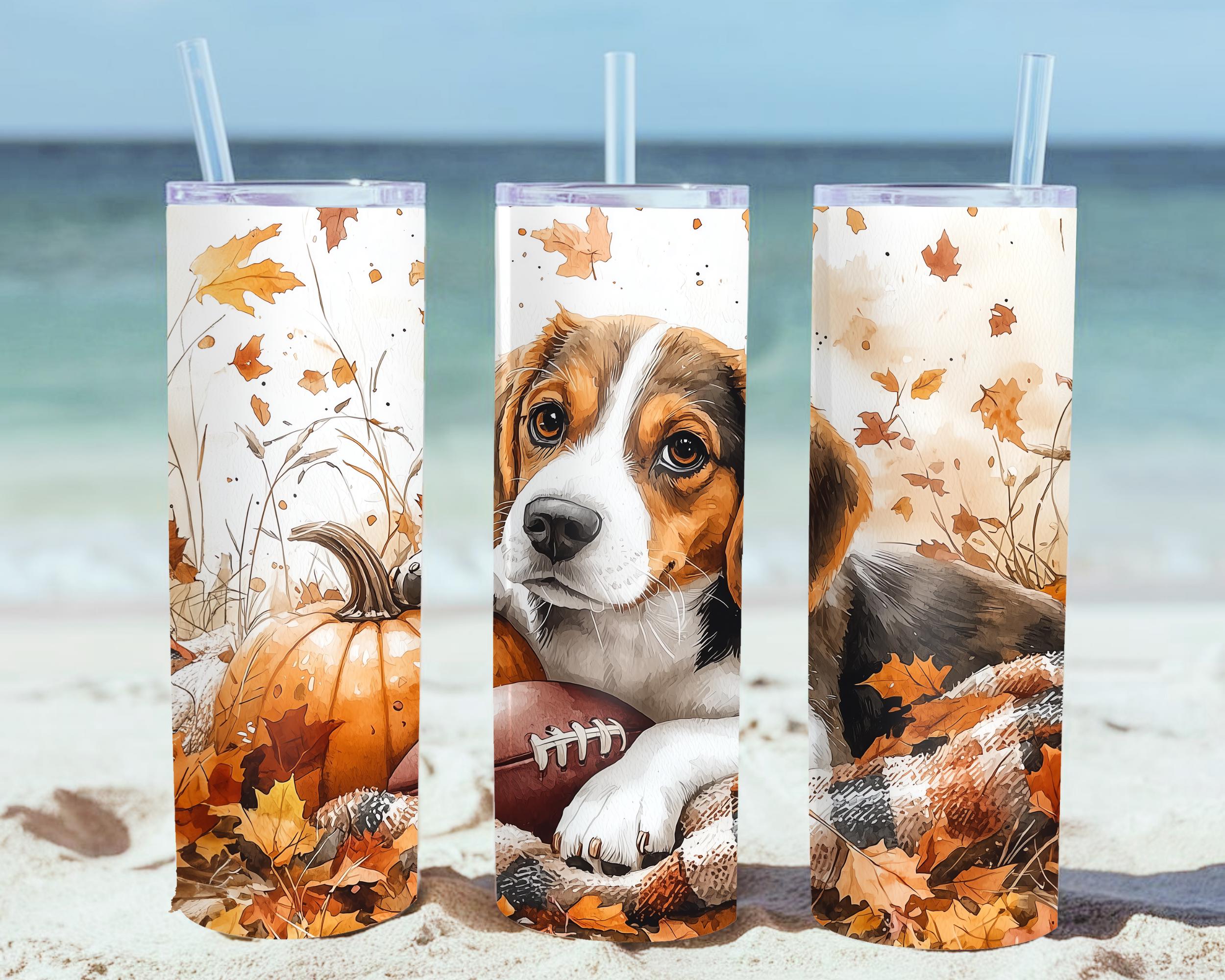 Beagle Puppy Fall Tumbler Wrap, Pumpkin and Football Sublimation PNG ...