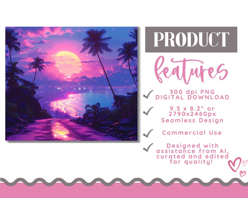 Neon Pastel Y2K Miami Sunset, Palm Trees and Beach City, Vaporwave ...