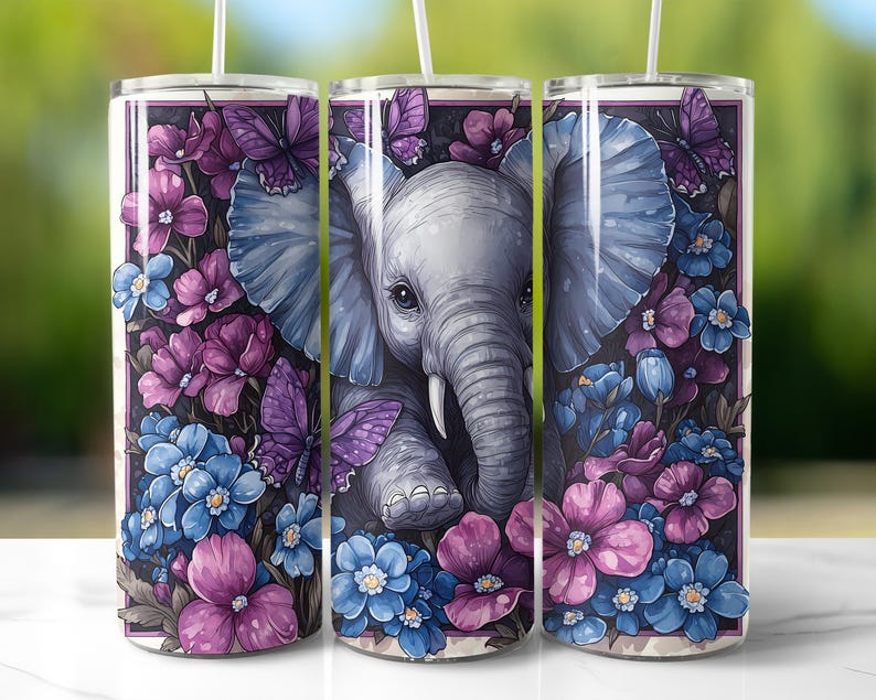 Elephant and Forget-me-nots Tumbler Wrap, Alzheimer's Awareness ...