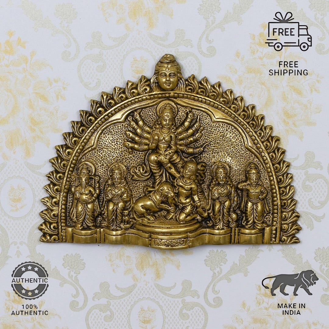 Goddess Durga Wall Hanging, Pure Brass Home Decor, Hindu Wall Art ...