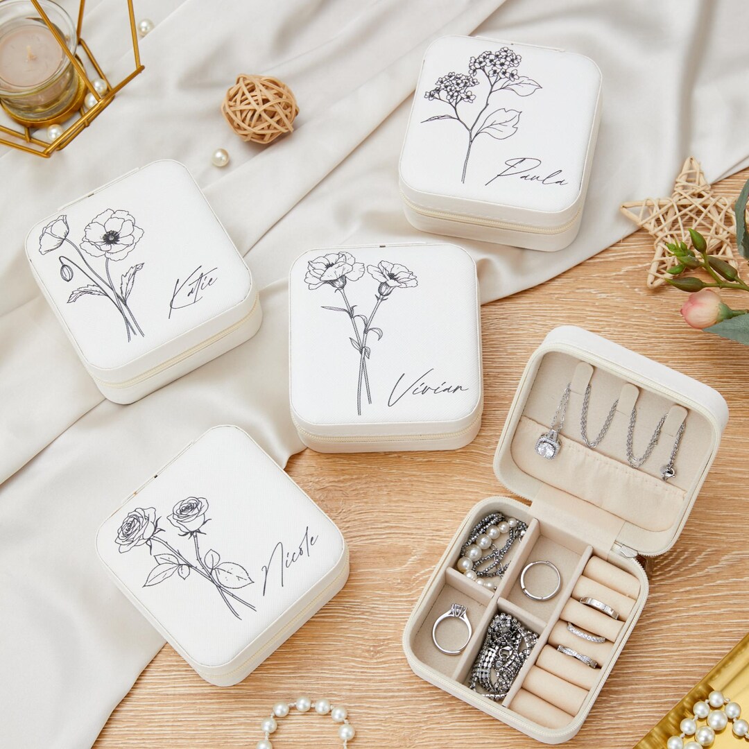 Personalized Travel Jewelry Box - Small Square Earring Storage Box ...