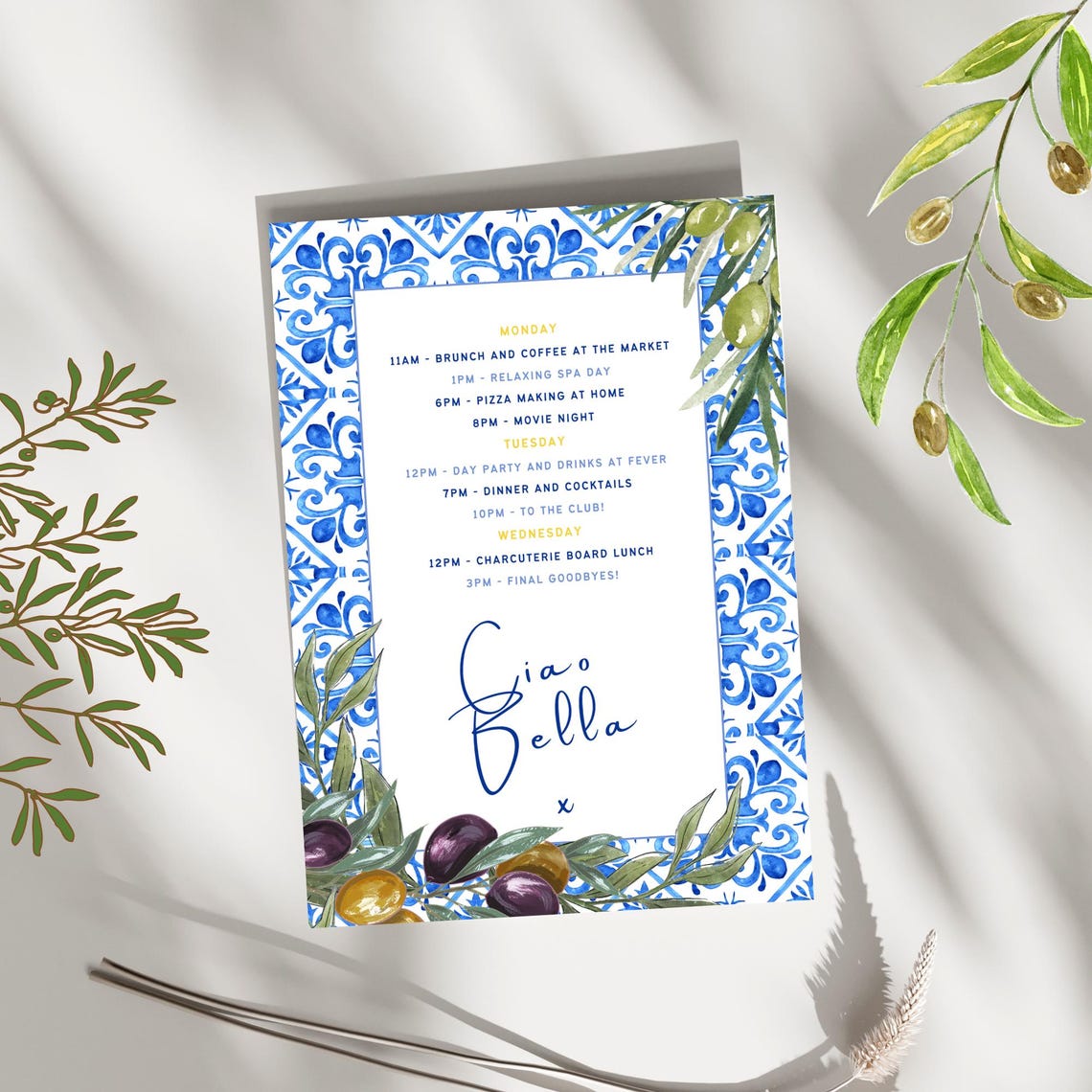 Editable Olive-themed Italian Hen Do Invite & Itinerary Italian Hen ...