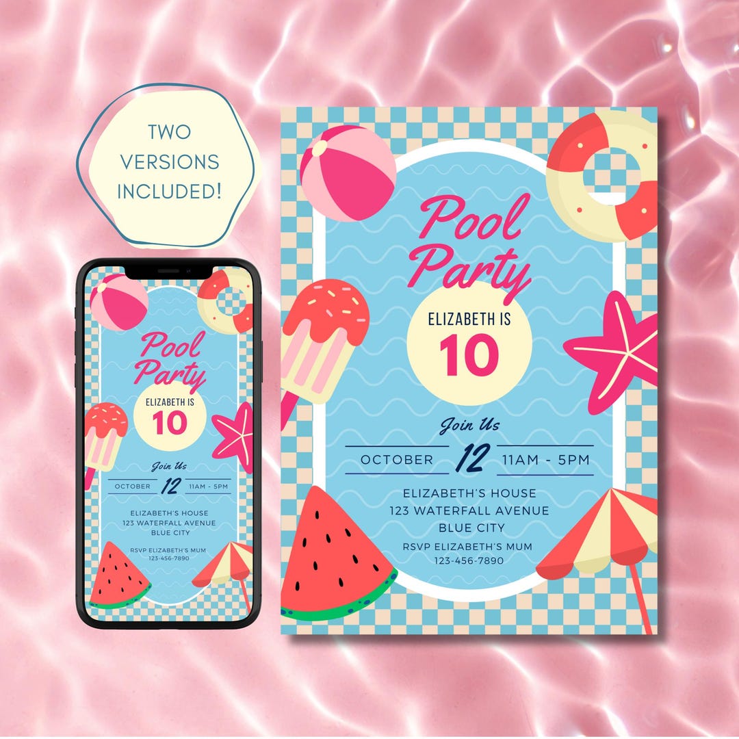 Editable Pool Party Invitation | Phone Invite | Summer Pool Party Evite ...