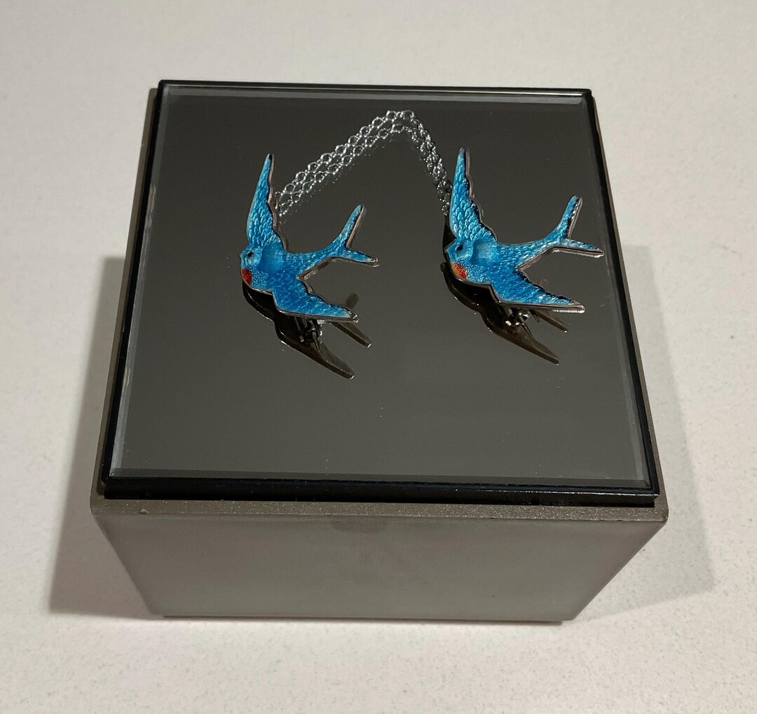 Vintage Double Bluebird of Happiness Enamel & Silver Brooch. Australian ...