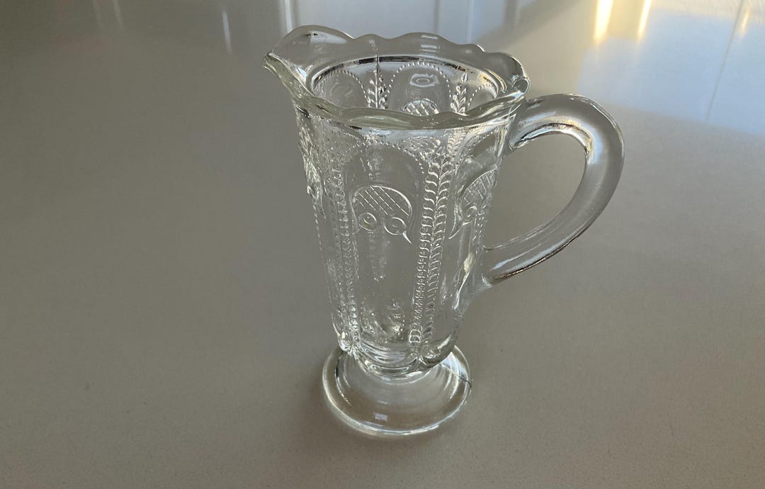 Vintage Small Crown Crystal Pressed Glass Jug With Owl and Feather ...
