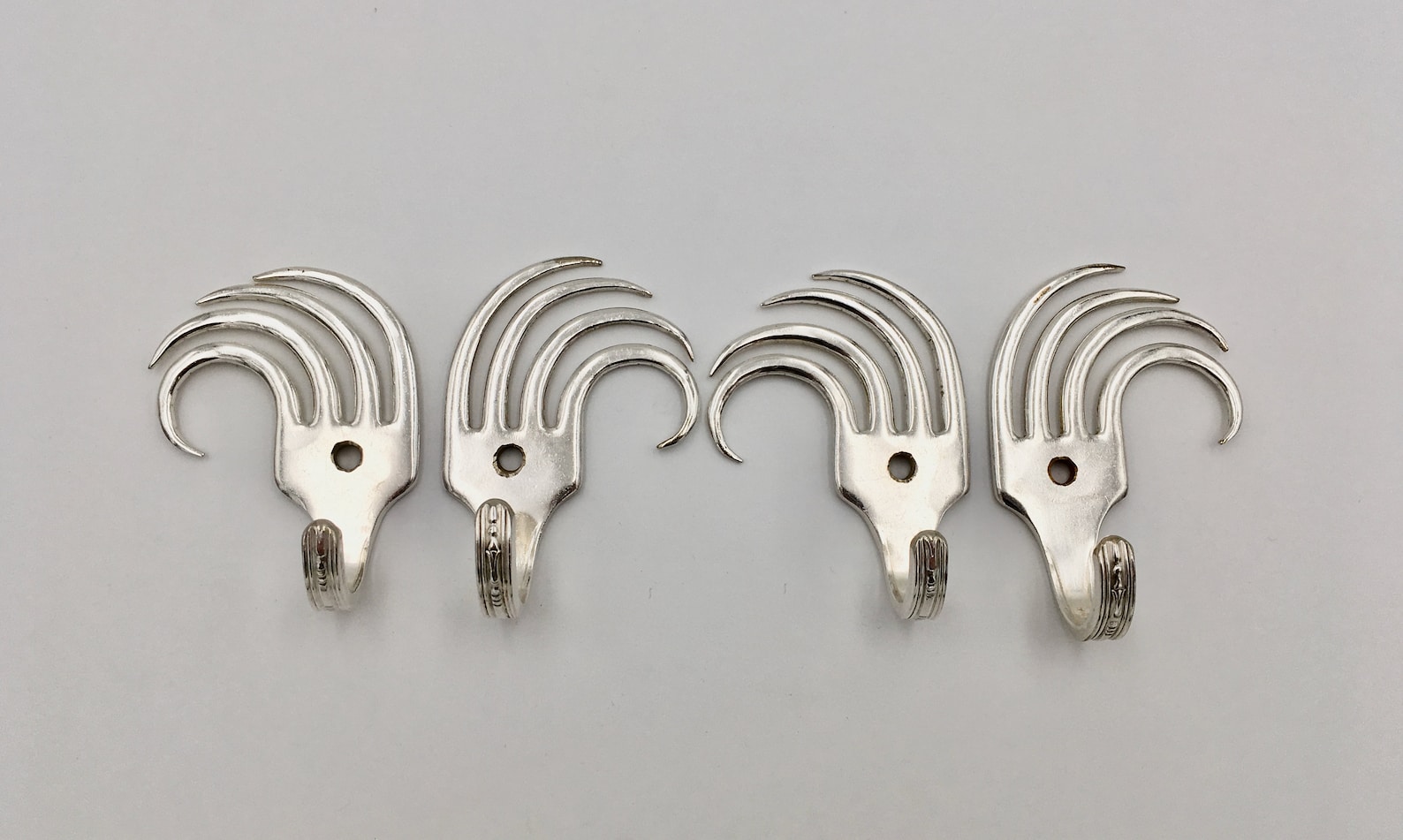 4 Small Key Hooks Vintage Wave Fork Hooks DIY Build Your Own Rack Wall ...